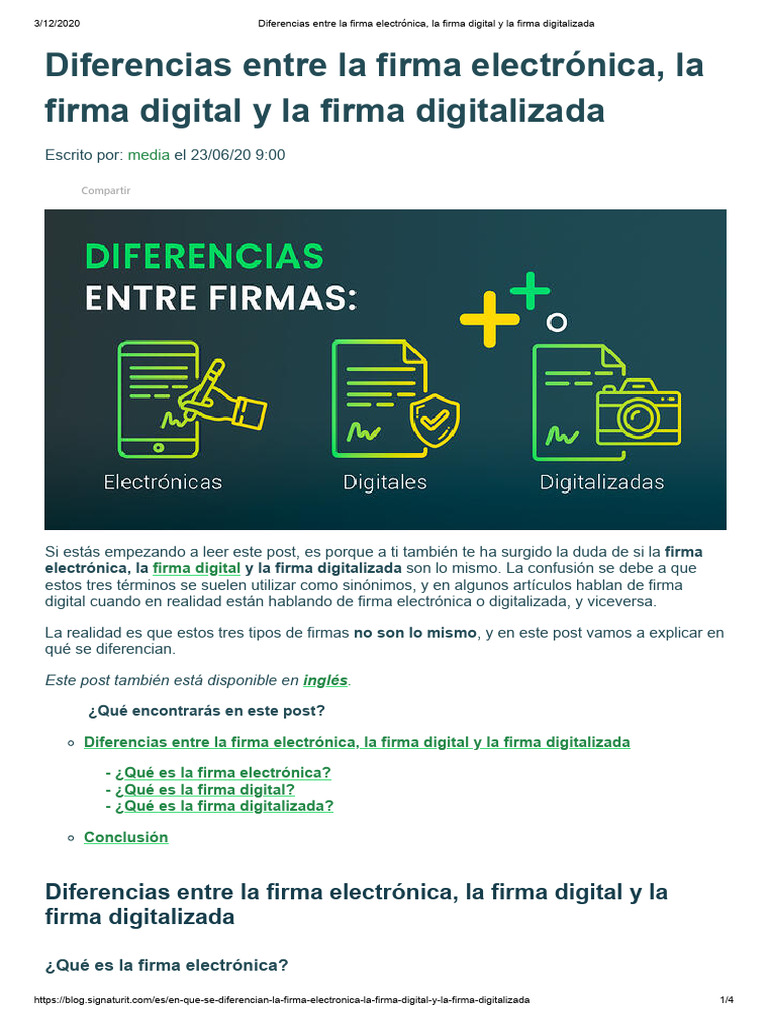 Diferencias entre la firma electrónica, la firma digital y la firma digitalizada | PDF ...