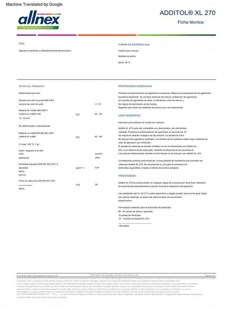 Additol XL 270 - en - A4 2 | Descargar gratis PDF | Mecánica ...