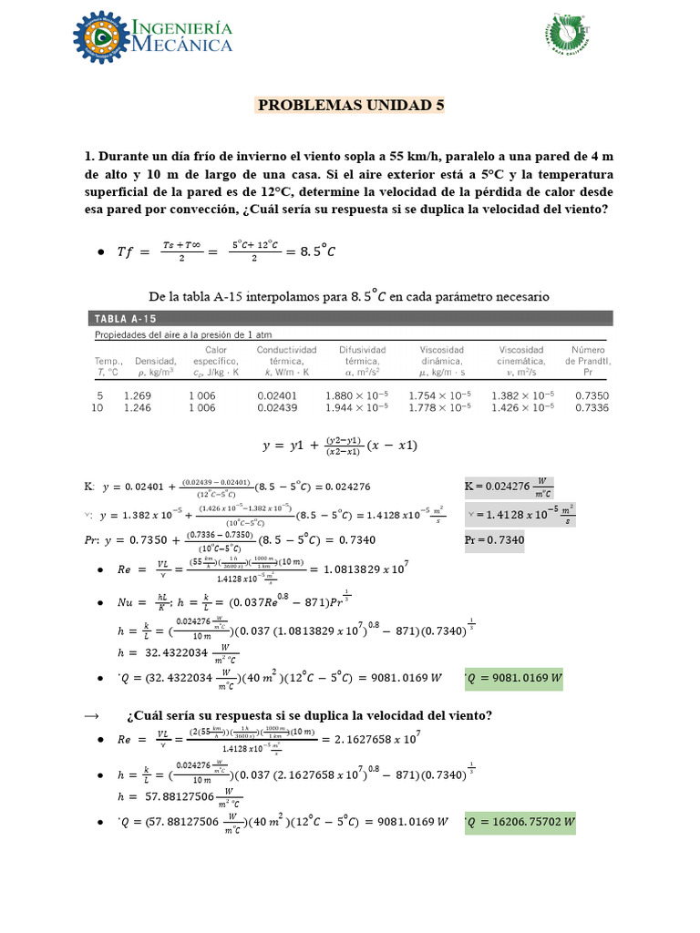 Problemas U5 Transferencia de Calor | PDF | Fenomeno fisico | Transferencia de calor