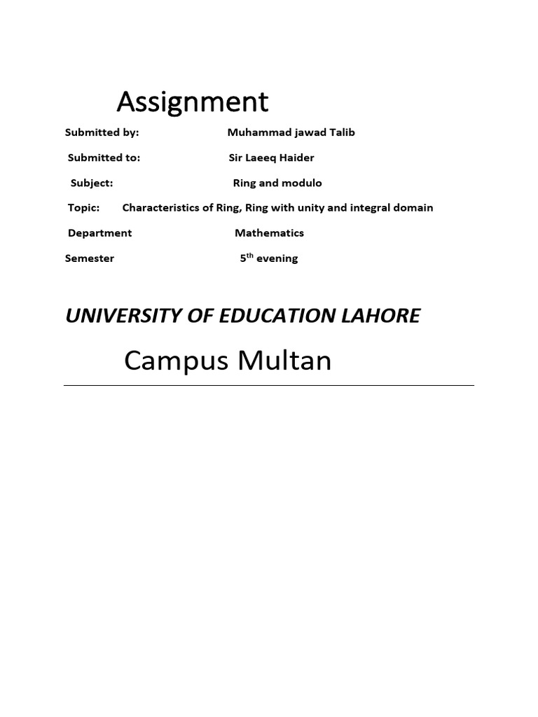 Assignment Jawad Talib | PDF | Ring (Mathematics) | Integer