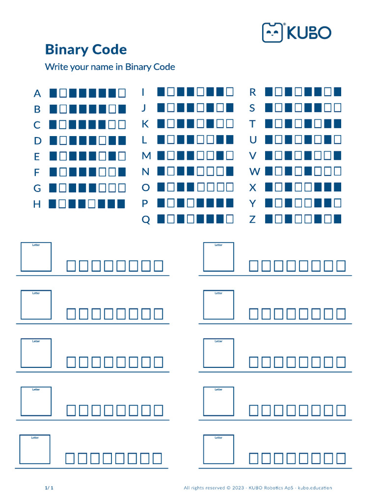 Binary Code Printable Pdf