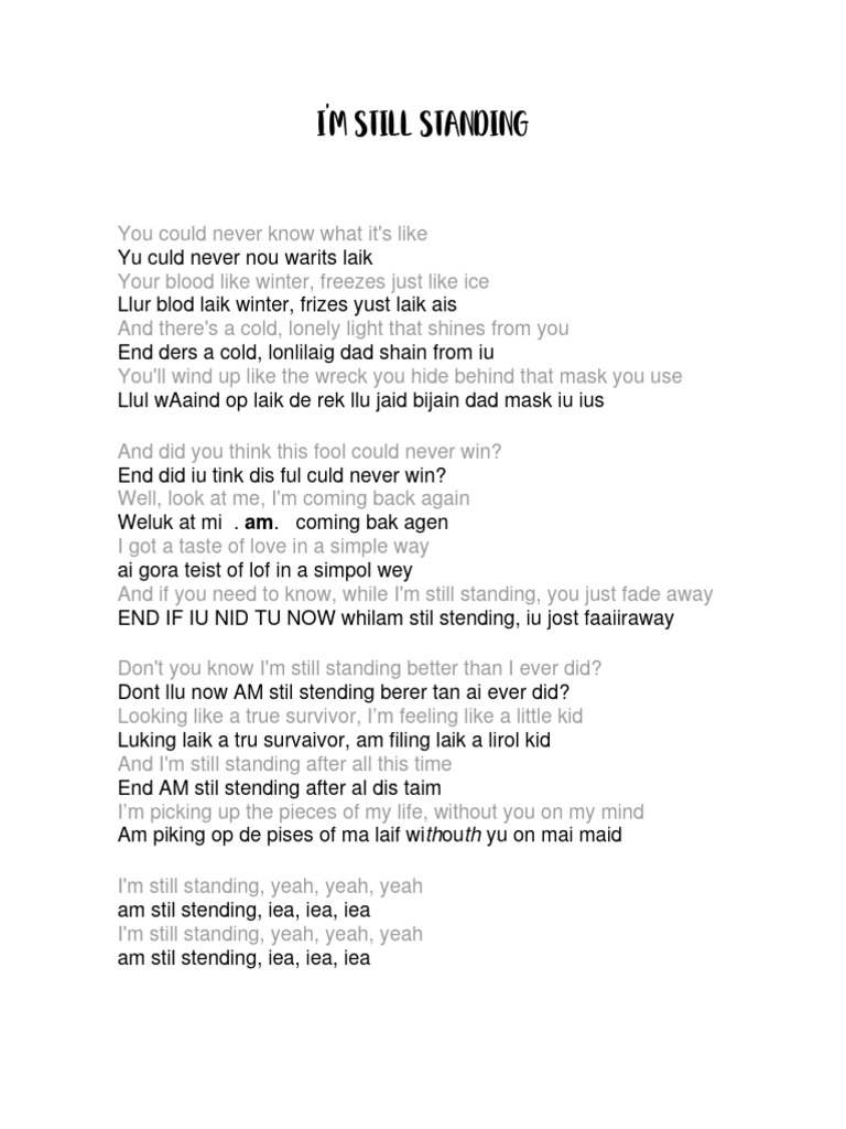 I'm Still Standing Lyrics Analysis | PDF | Mystery, Thriller & Crime ...