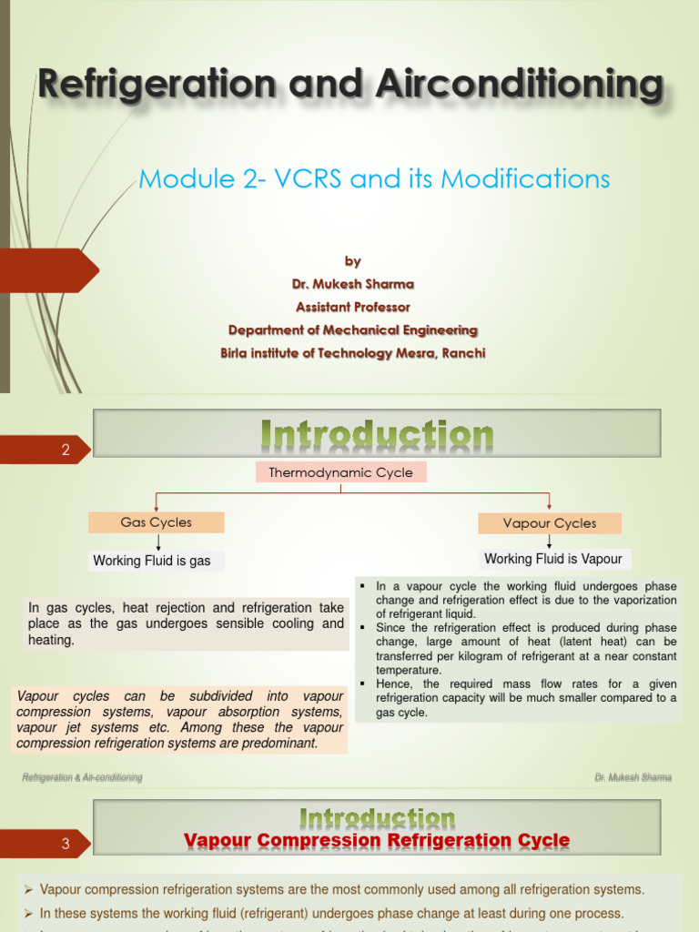 Module 2 - Vapour Compression Refrigeration System and Its ...