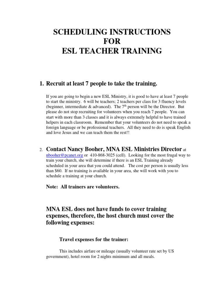 ESL TRAINING INSTRUCTIONS With Table Layout Sketch 2023 | PDF | English ...