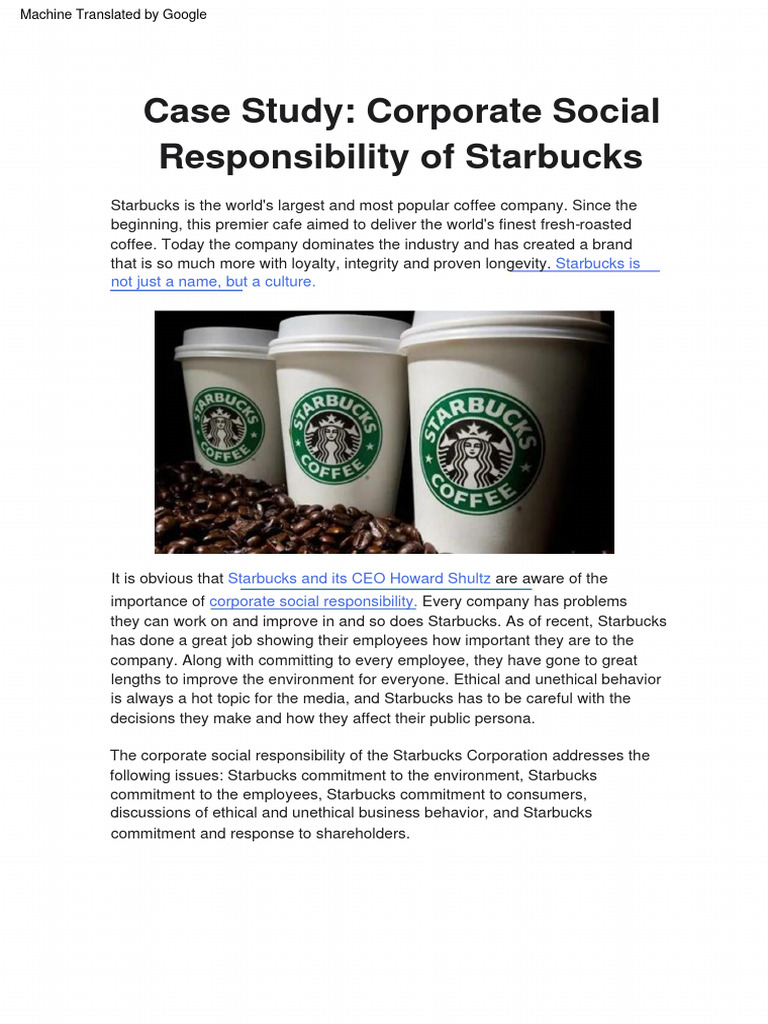 Corporate Social Responsibility of Starbucks | PDF | Starbucks ...