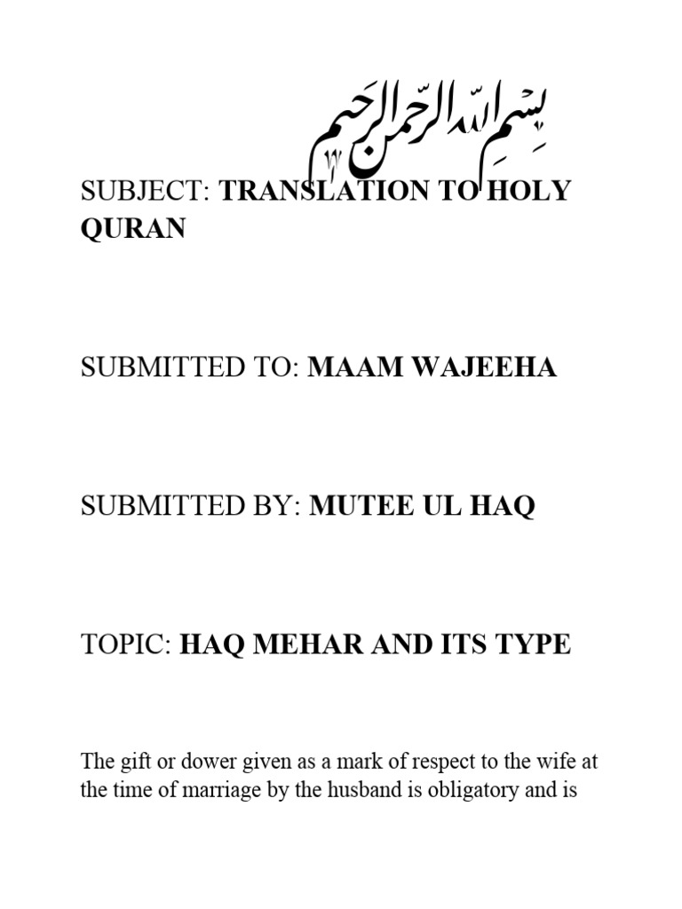 Understanding Haq Mehr in Islam | PDF | Sharia | Islamic Jurisprudence