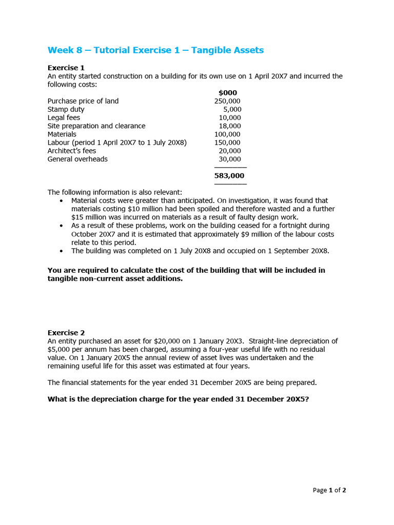 Week 8 - Tutorial Exercise 1 - Tangible Assets | PDF | Depreciation | Cost