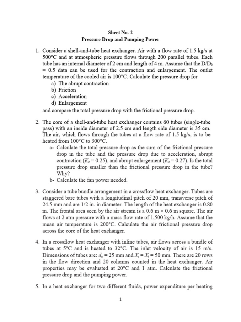 Sheet 2-Pressure Drop | PDF | Heat Exchanger | Pump