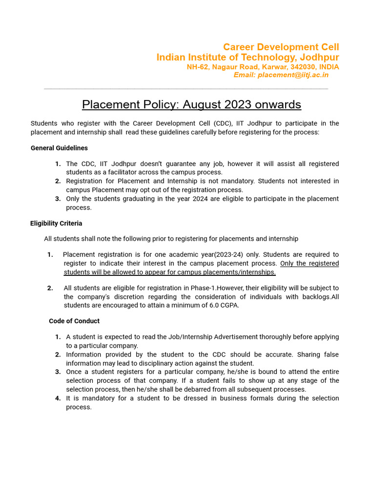 Placement Policy - 2023-24.6459a5a8 | PDF