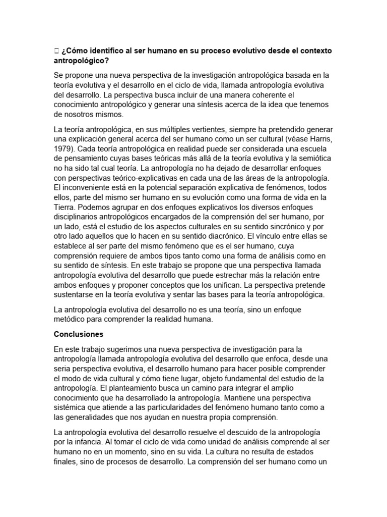 Cómo Identifico Al Ser Humano en Su Proceso Evolutivo Desde El Contexto ...