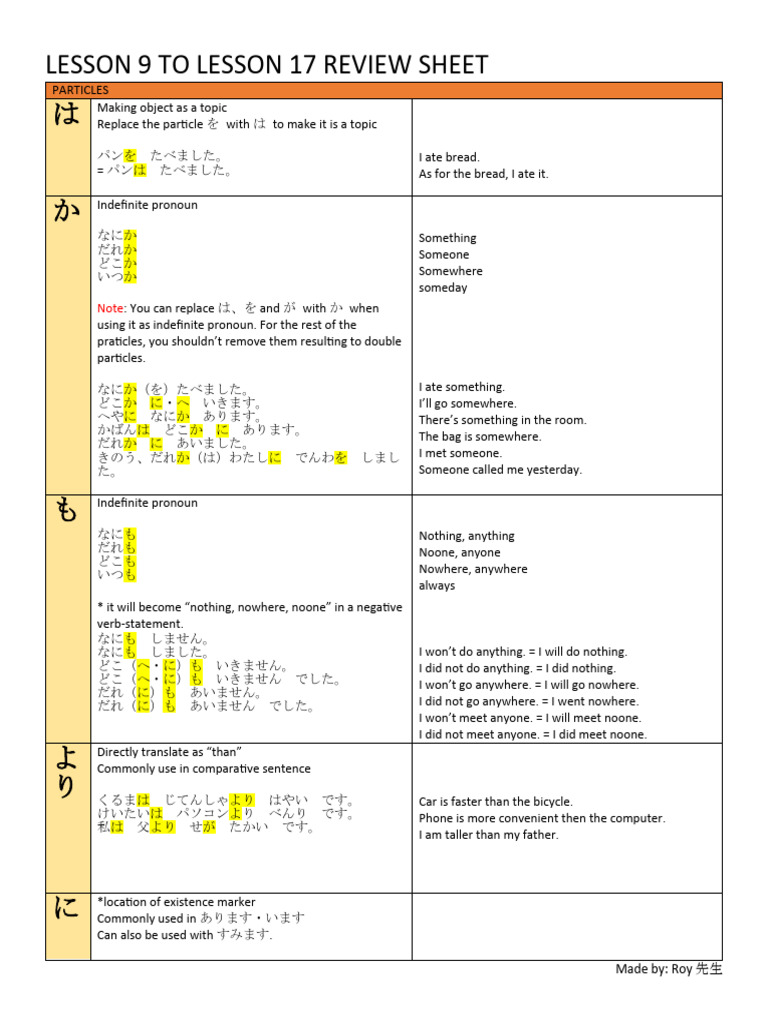 Review Lesson 9 To 17 | PDF
