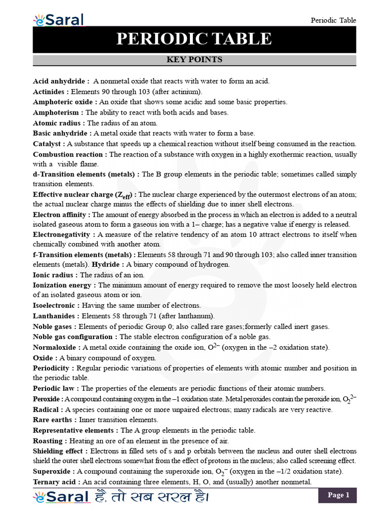 Periodic Table Notes | PDF | Ion | Periodic Table