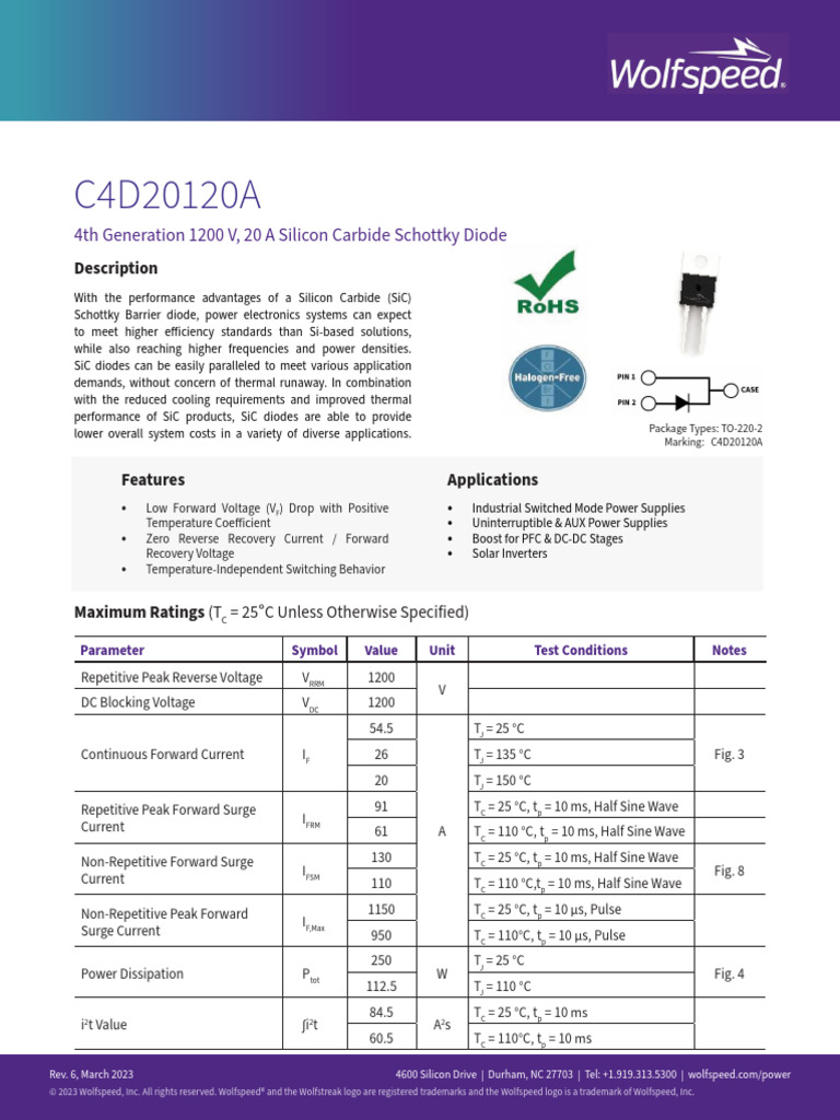 Wolfspeed C4D20120A Data Sheet | PDF | Diode | Power Supply