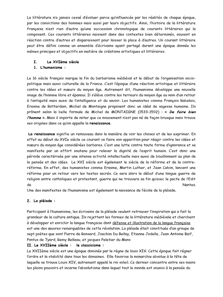 Revision Littérature 1ère | PDF | Classicisme