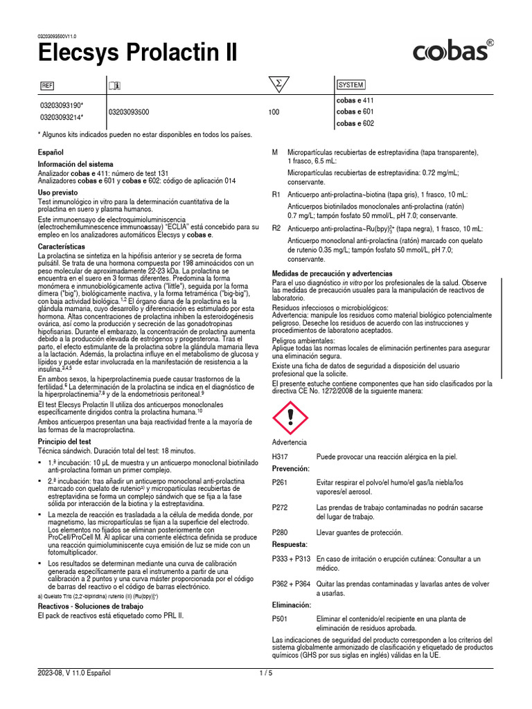 Test de Prolactina Elecsys II | PDF | Calibración | Química