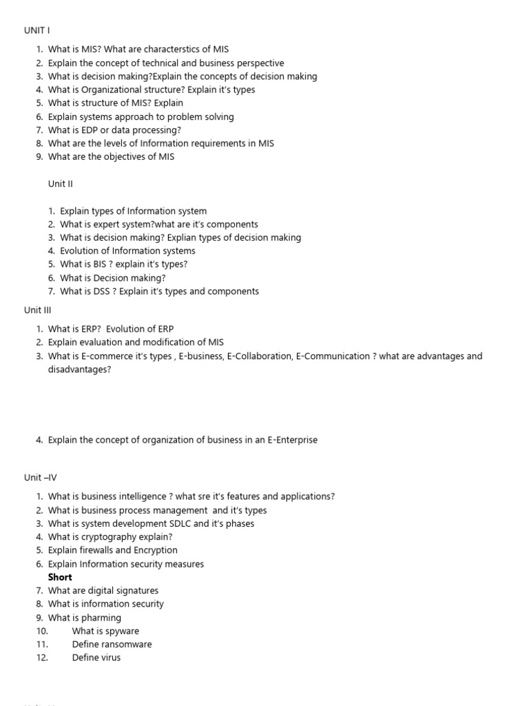 MIS Important Questions | PDF