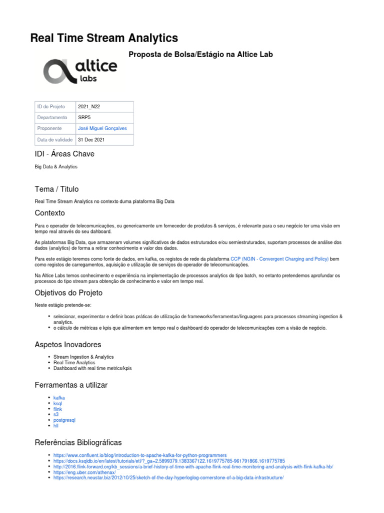2021 - N22 - Real Time Stream Analytics No Contexto Duma Plataforma Big Data - José Miguel ...