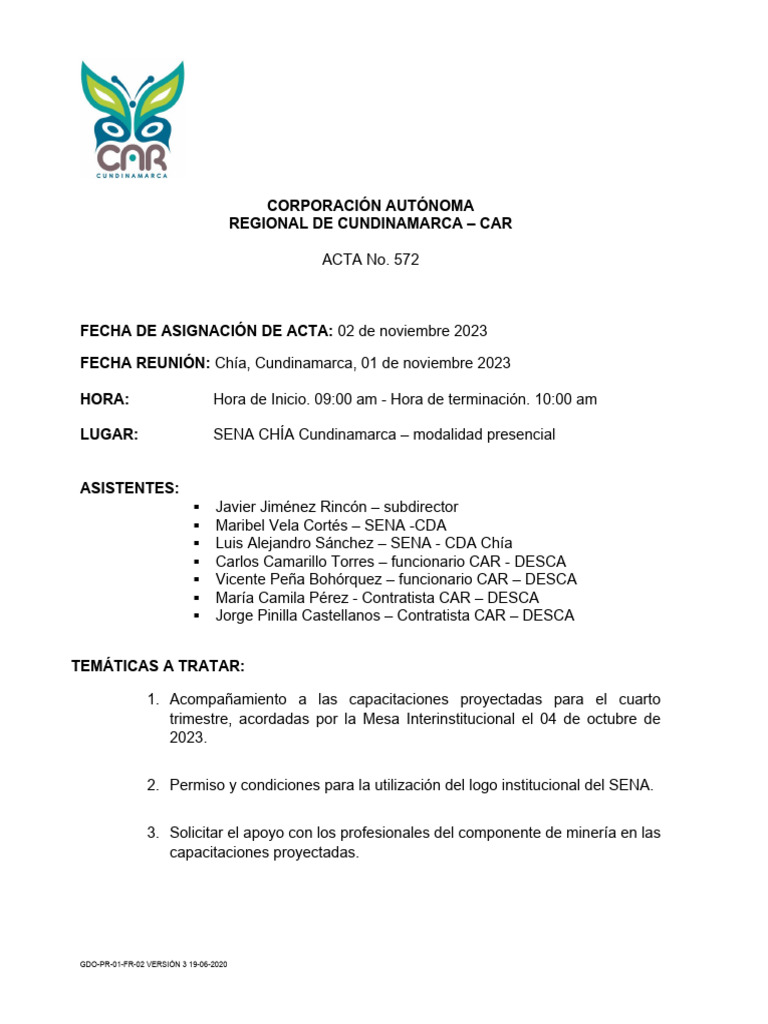 67 Acta de Reunión - SENA Chia - 01 Nobiembre 2023 | PDF | Minería