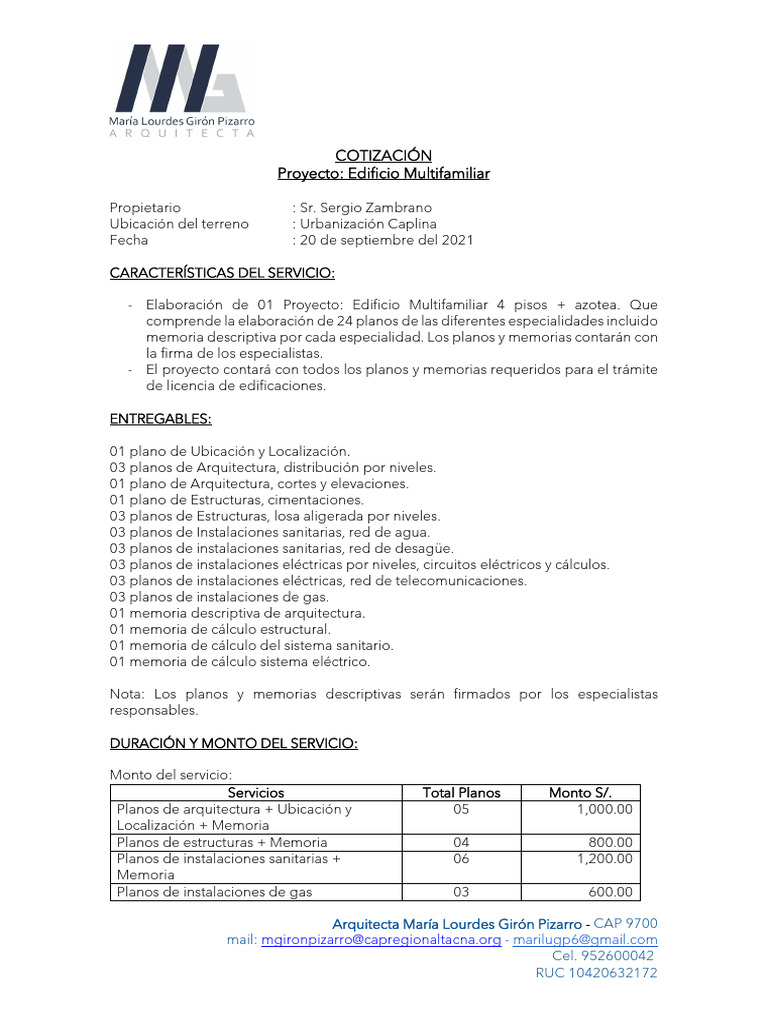 Cotización Edificio Urb. Caplina | PDF | Bienes raíces