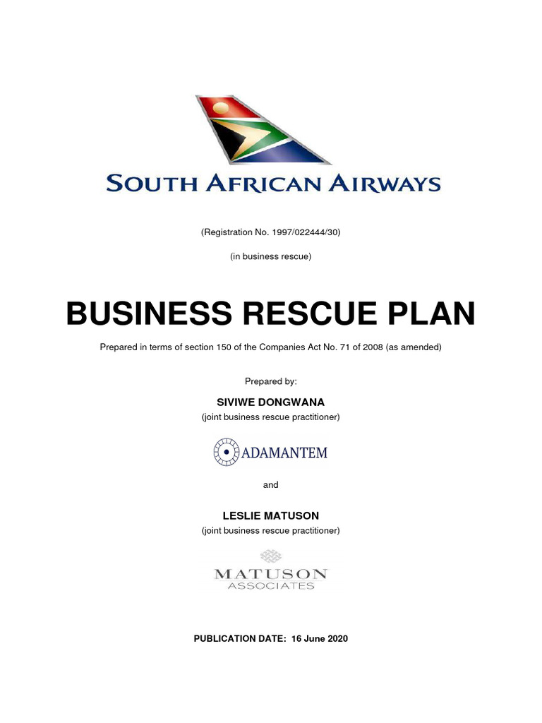 South African Airways SOC Limited Business Rescue Plan | PDF ...