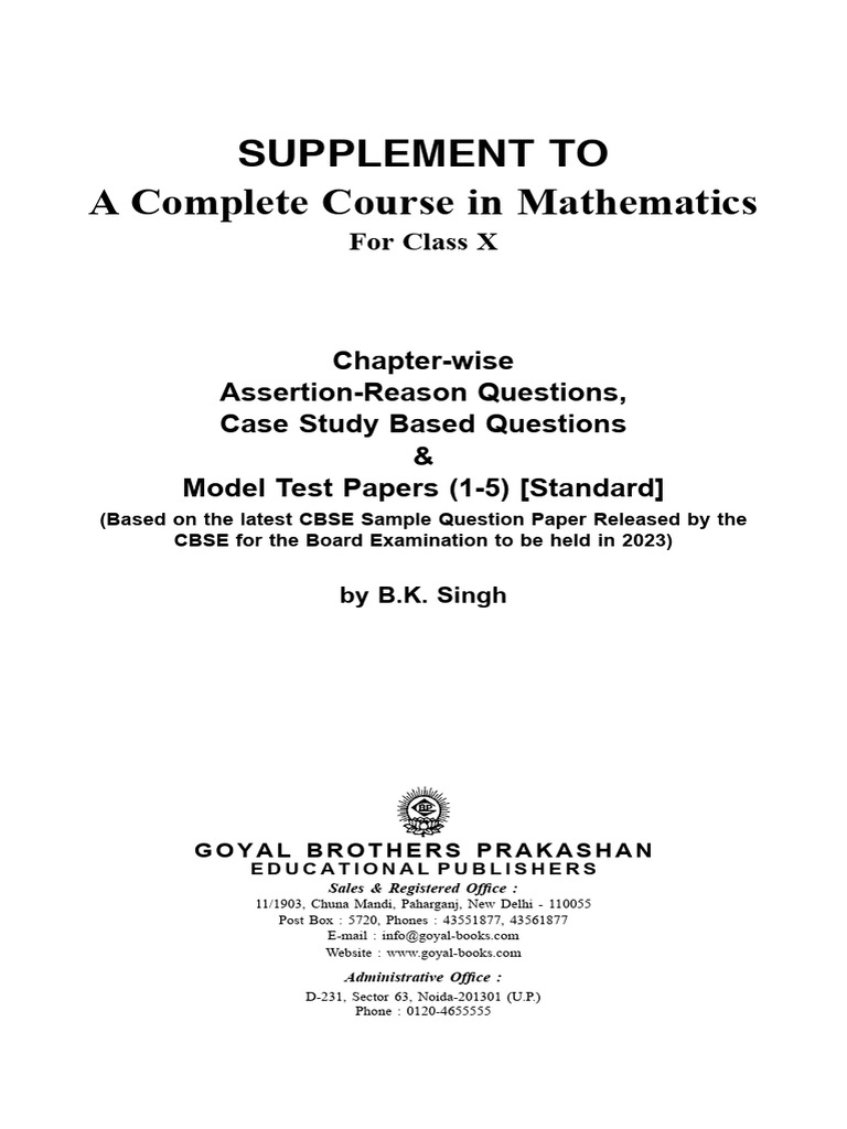 Assertion and Reason Mathematics Class X Supplement Uncurves 1 | PDF | Numbers | Quadratic Equation