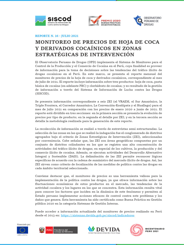 Monitoreo de Precios de Hoja de Coca y Derivados Cocainicos en Zonas ... Monitoreo de Precios de Hoja de Coca y Derivados Cocainicos en Zonas ...
