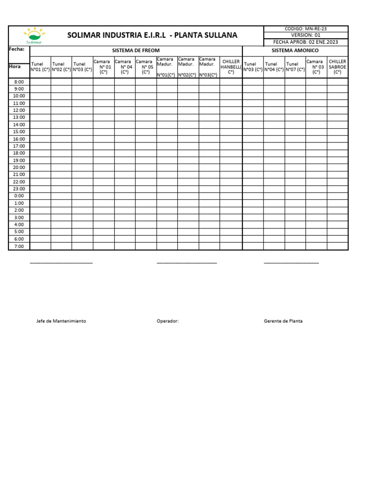 Control Diario de Temperaturas Camaras y Tuneles | PDF Control Diario de Temperaturas Camaras y Tuneles | PDF