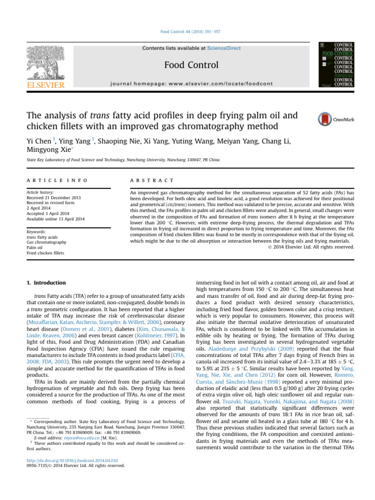 Trans Fatty Acids in Fried Foods Analysis | PDF | Trans Fat ...