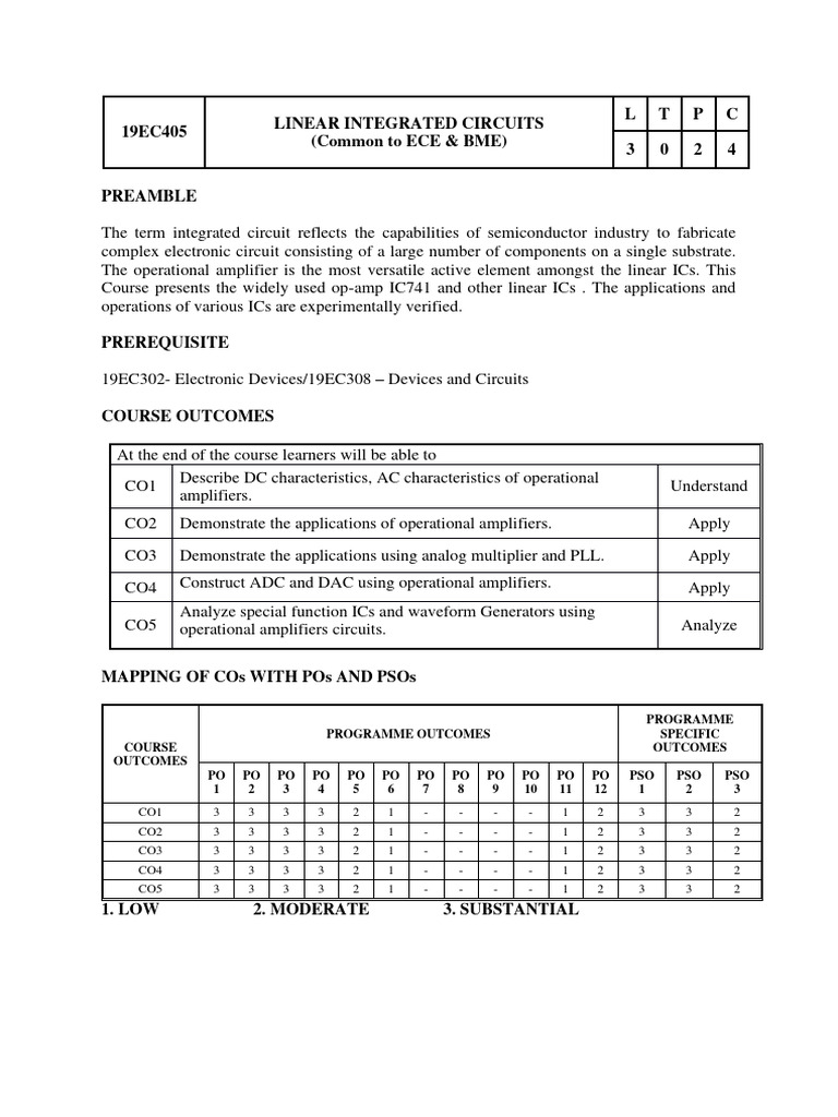 19EC405 - Linear Integrated Circuits | PDF | Operational Amplifier ...