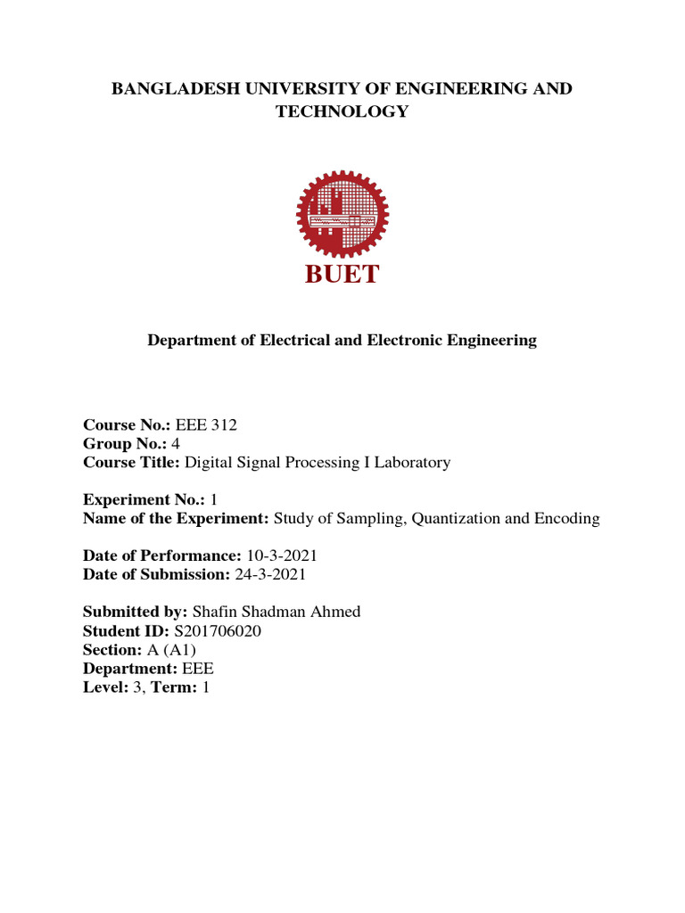 Experiment 1 | PDF | Sampling (Signal Processing) | Computer Engineering