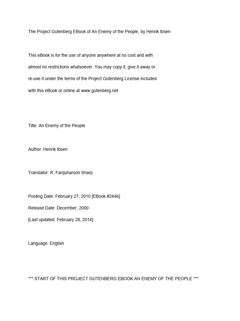 An Enemy of The People by Henrik Ibsen | PDF | Art