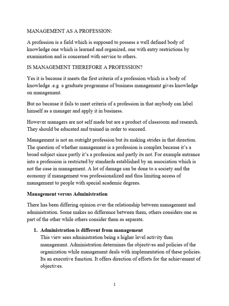 Management As A Profession | PDF | Profession | Leadership
