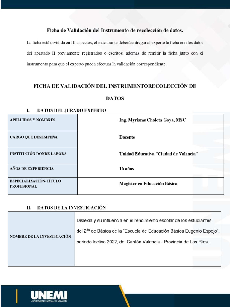 Ficha de Validación Del Instrumento de Recolección de Datos-Octubre | Descargar gratis PDF ...