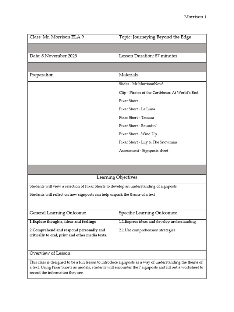 Nov 8th - Pixar Signposts | PDF | Cognitive Psychology | Cognition