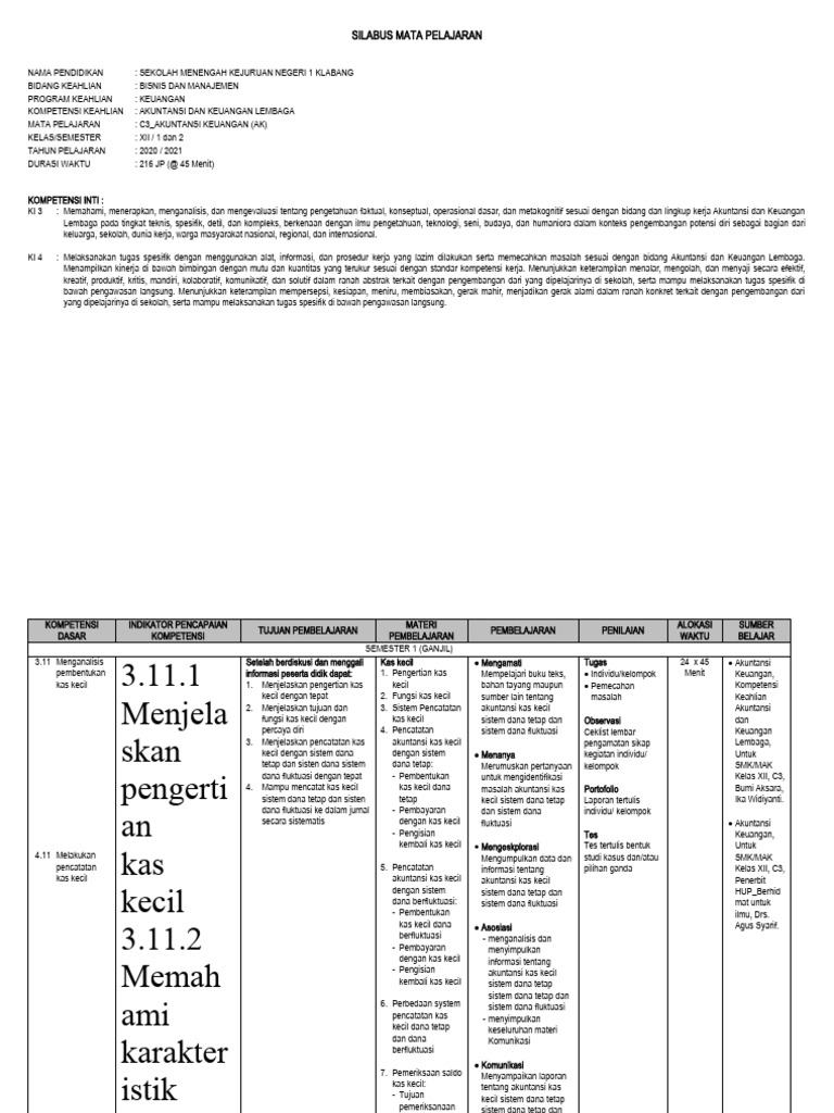 SILABUS AKUNTANSI KEUANGAN XII-revisi - Oke | PDF