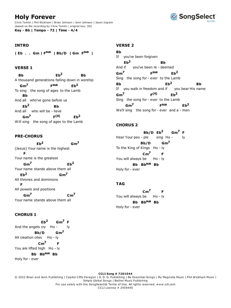 Holy Forever-chords-Bb | PDF | Song Structure | Contemporary Worship Music