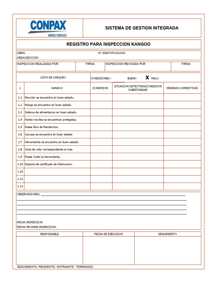 Check List GESTION INTEGRADA CONPAX EQUIPOS Y MAQUINARIAS | PDF ...