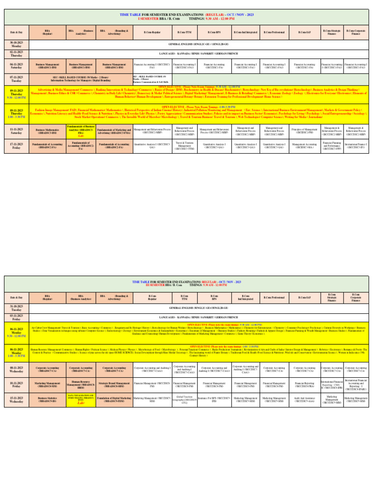 Ug Regular Timetable Oct Nov-2023 | PDF