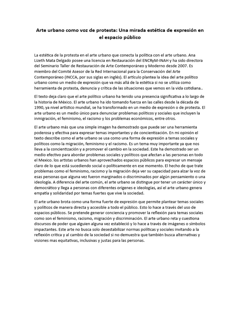 Arte urbano: voz de protesta social | PDF | Arte callejero | Feminismo