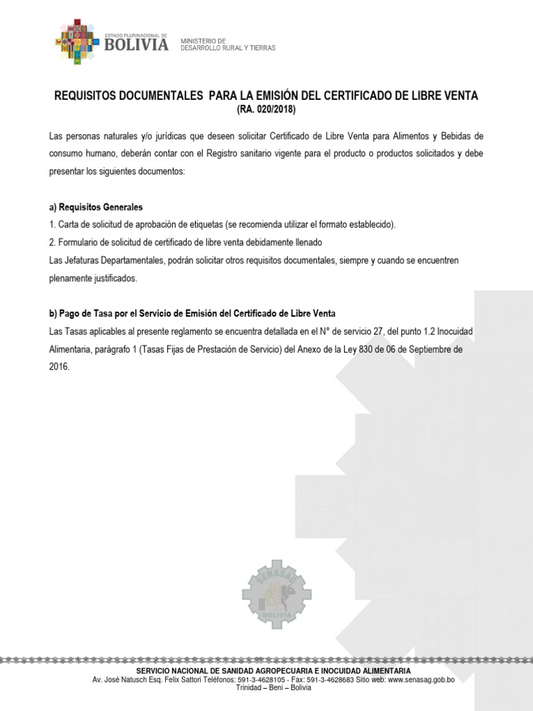 11 Requisitos Documentales para El Certificado de Libre Venta | PDF