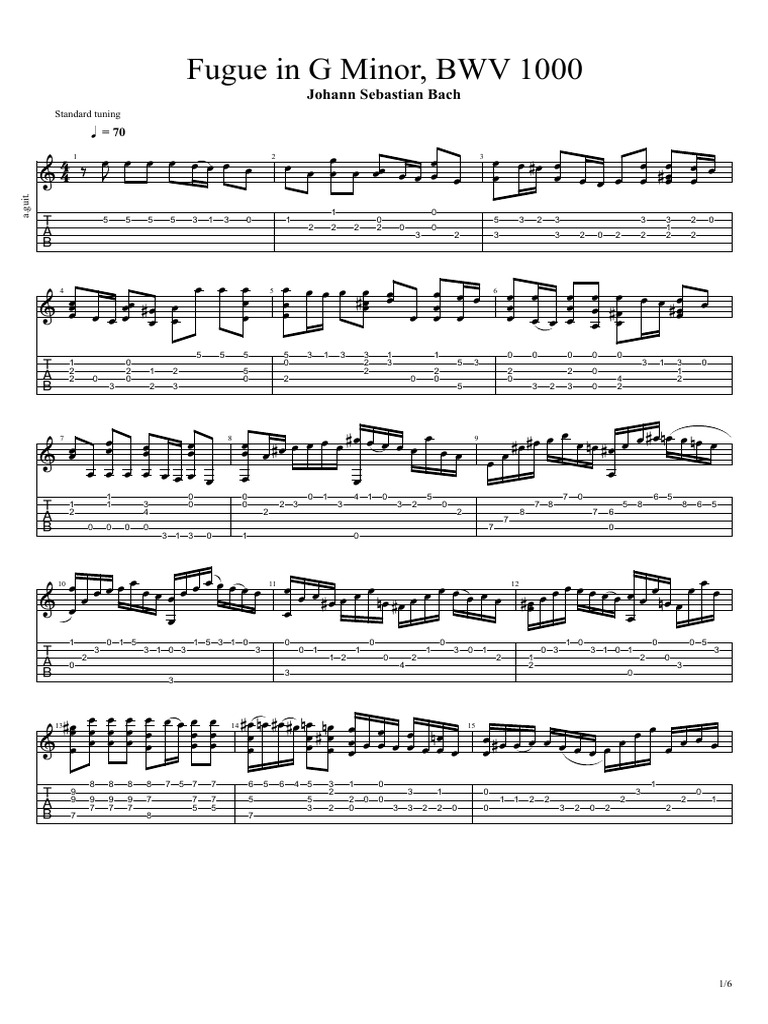 Bach's Fugue in G Minor, BWV 1000 | PDF | Johann Sebastian Bach ...