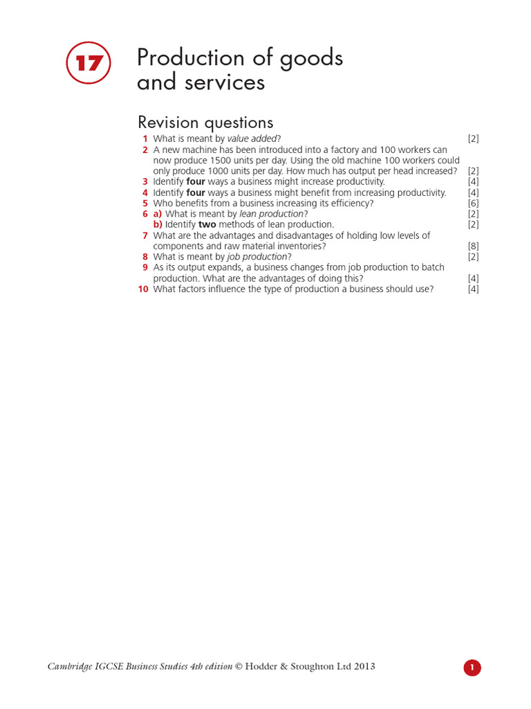 IGCSE Business Studies Production Revision | PDF