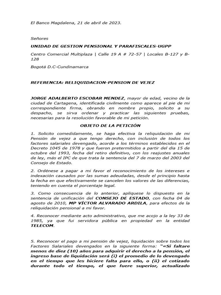 Solicitud Reliquidacion Pensional | PDF | Caso de ley | Gobierno