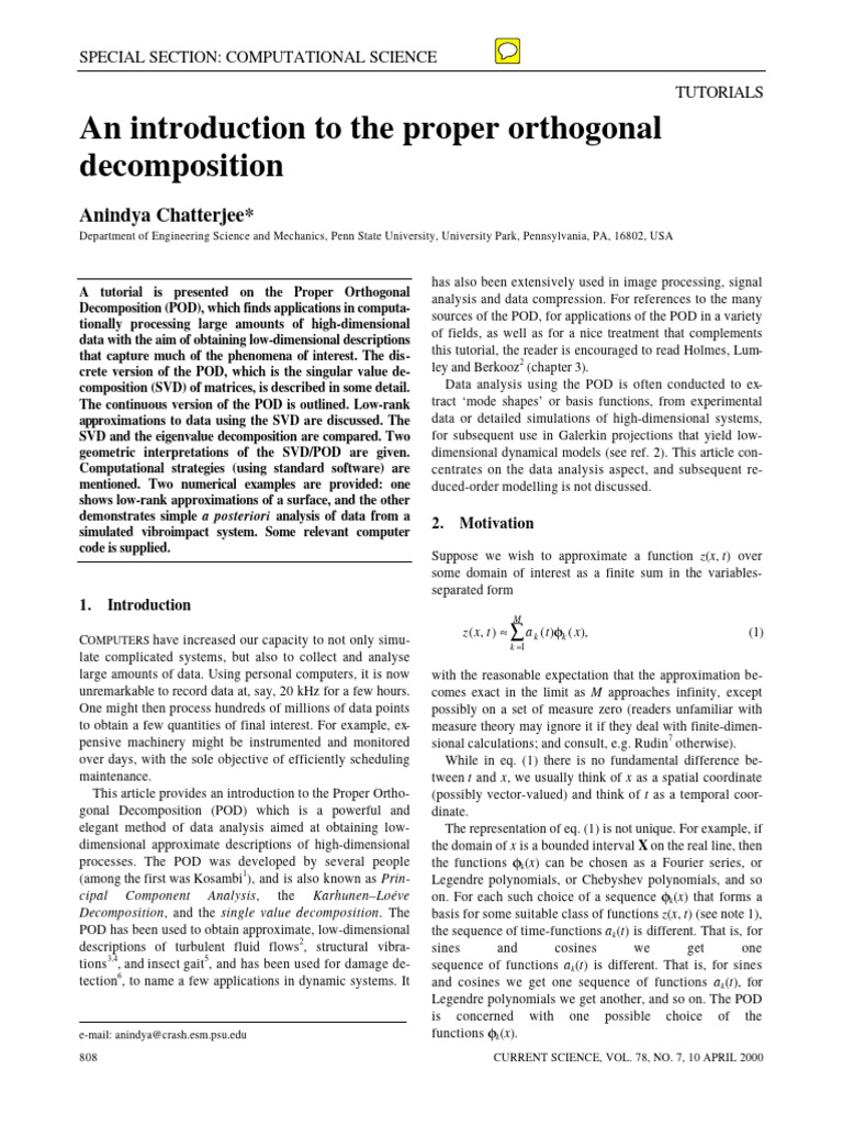 Proper Orthogonal Decomposition Pdf Matrix Mathematics Eigenvalues And Eigenvectors