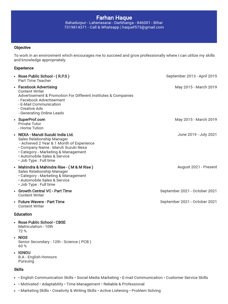 Farhan Haque CV 1 | PDF | Marketing | Communication
