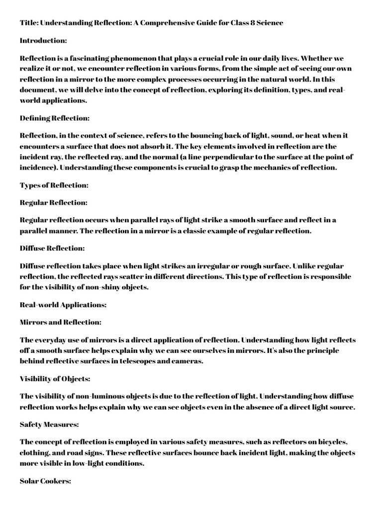 Title Understanding Reflection A Comprehensive Guide For Class 8 ...