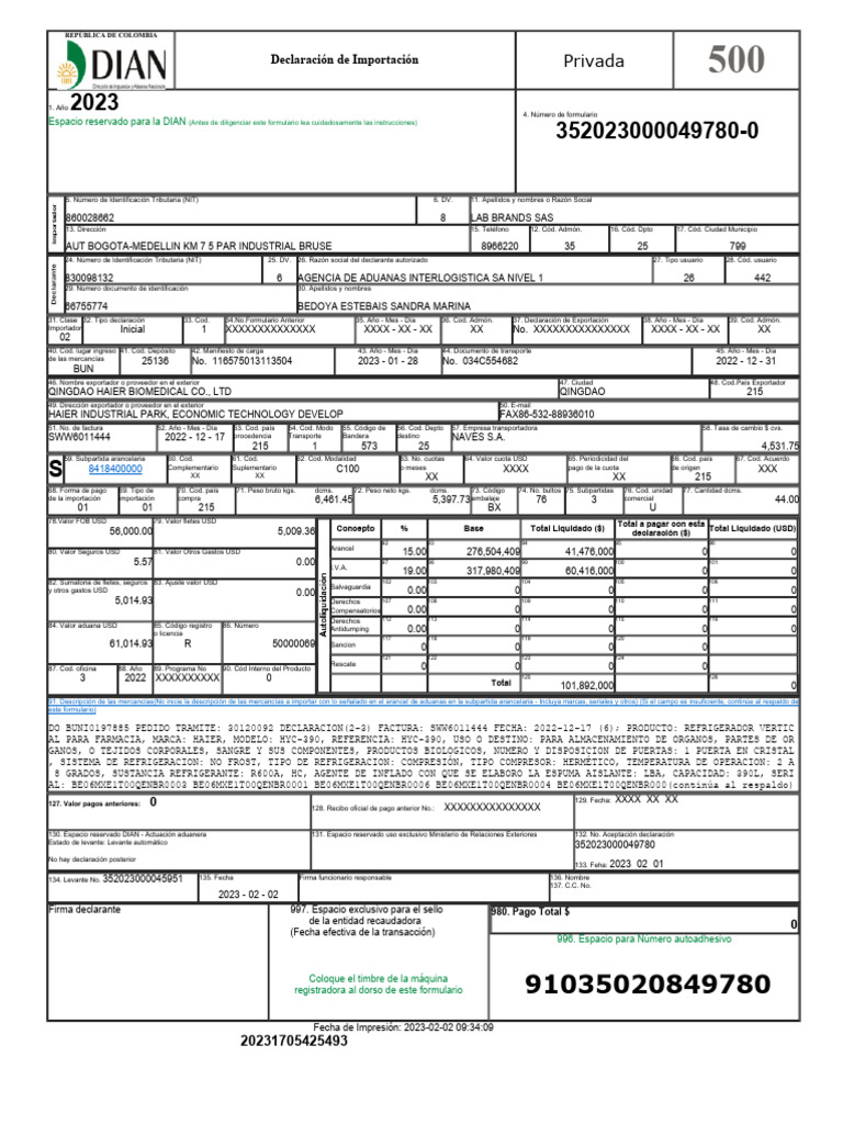 Certificado de Importacion | PDF | Refrigeración | Ingeniería electromecánica