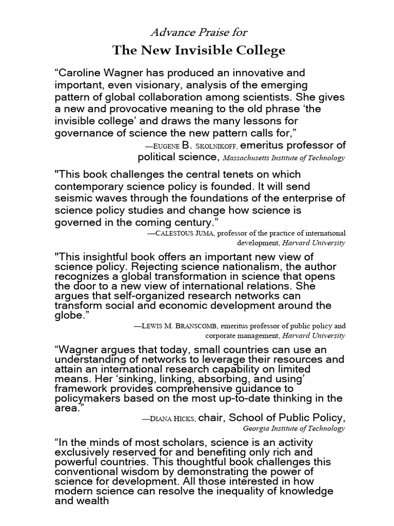 Advance Praise For | PDF | Science | Policy