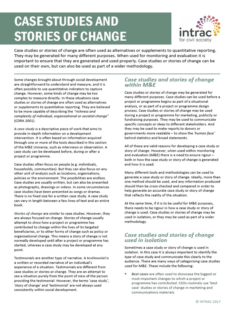 Case Studies and Stories of Change | PDF | Evaluation | Methodology