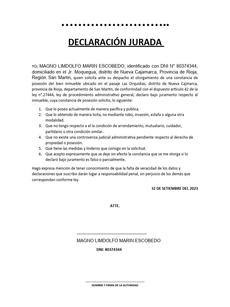 Declaracion Jurada de Propiedad | PDF